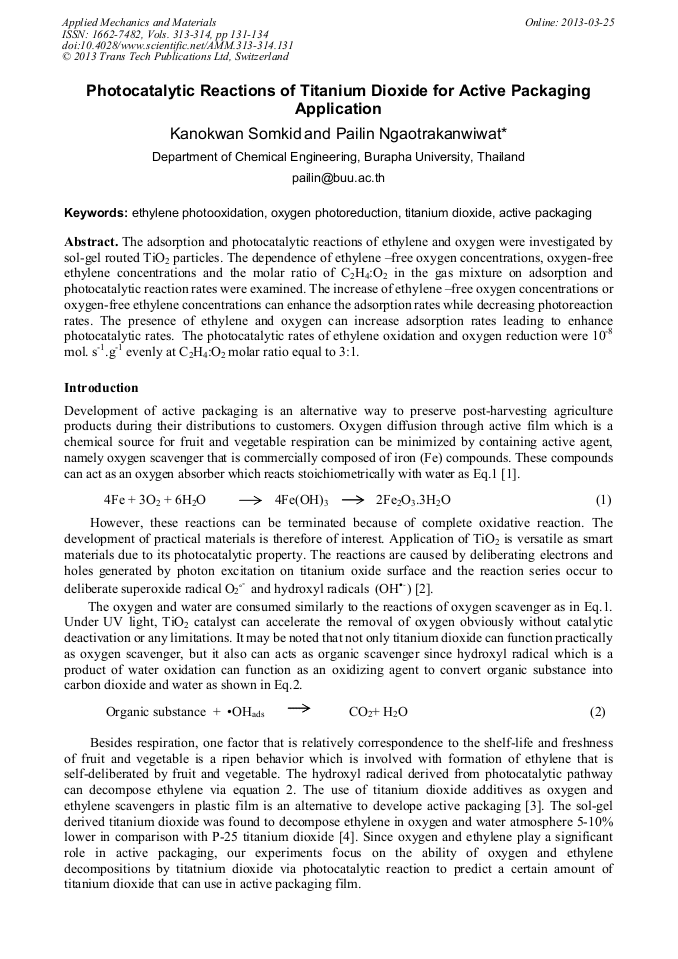Photocatalytic Reactions of Titanium Dioxide for Active Packaging ...