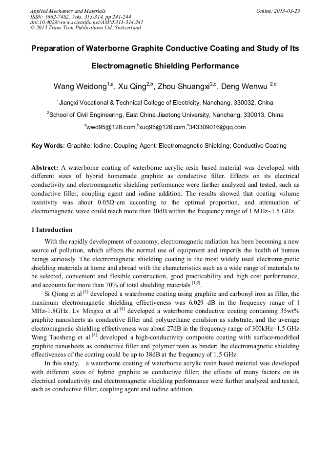 Preparation of Waterborne Graphite Conductive Coating and Study of Its ...