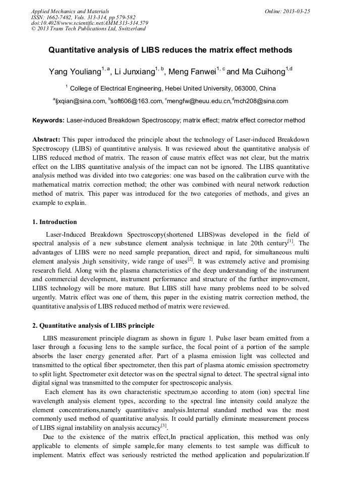 Quantitative Analysis of LIBS Reduces the Matrix Effect Methods ...