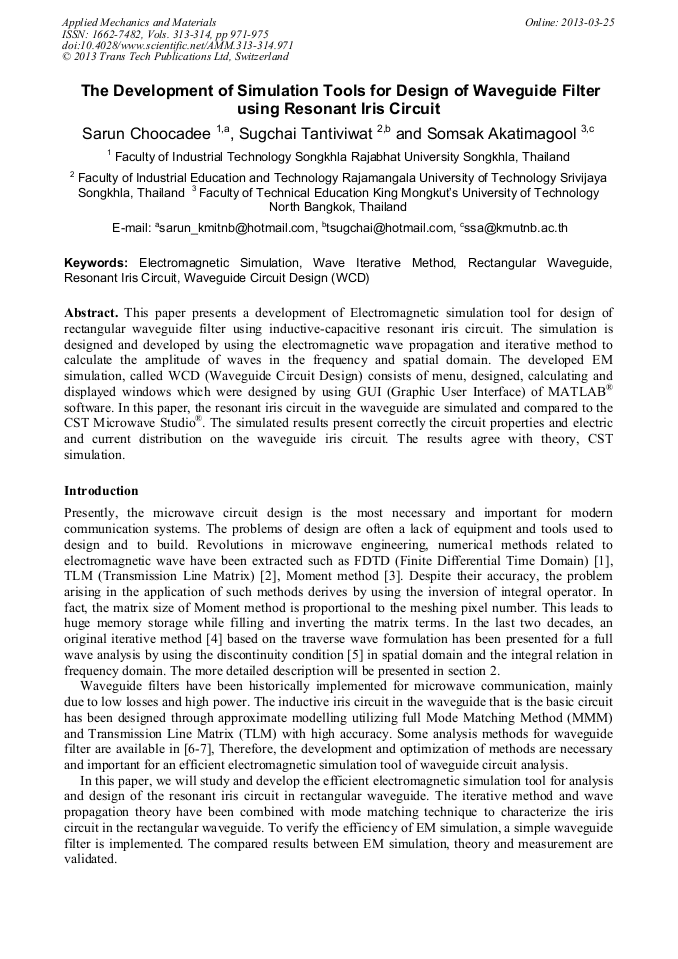 The Development of Simulation Tools for Design of Waveguide Filter ...