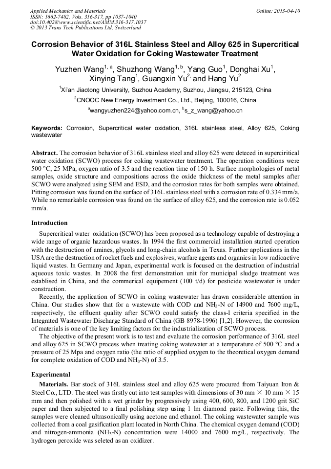 Corrosion Behavior of 316L Stainless Steel and Alloy 625 in ...