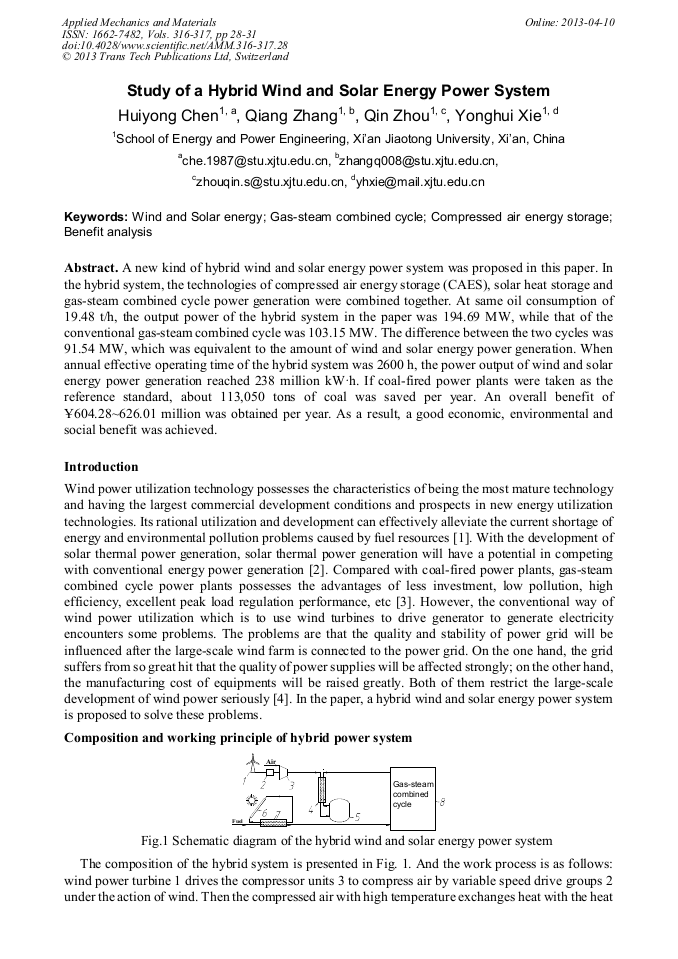 Study of a Hybrid Wind and Solar Energy Power System | Scientific.Net