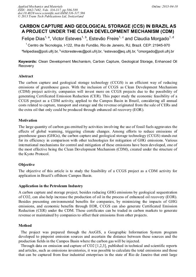 Carbon Capture and Geological Storage (CCS) in Brazil as a Project ...