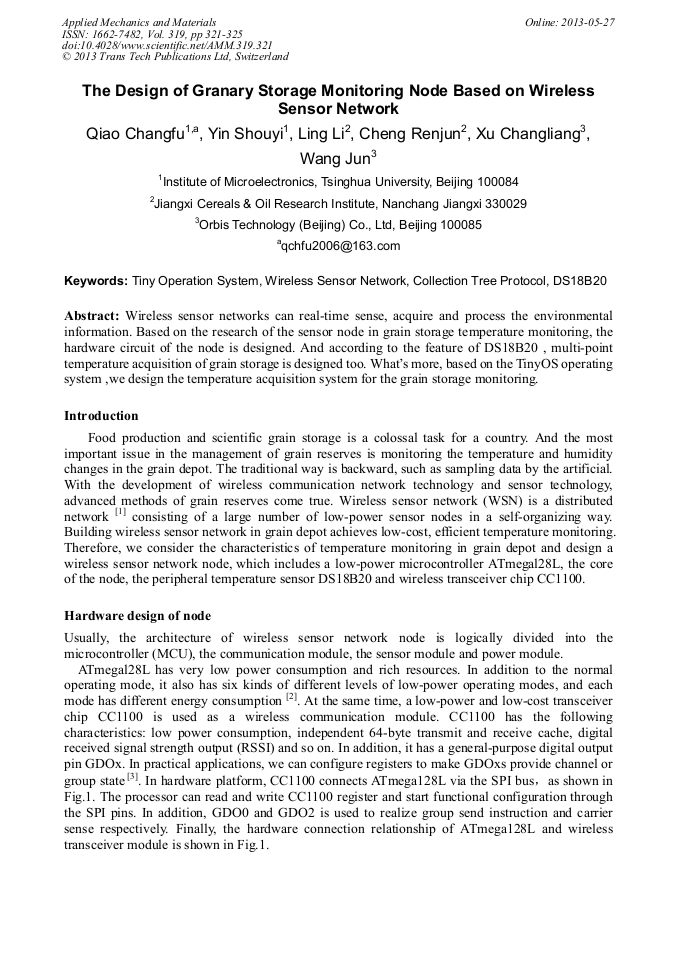 The Design of Granary Storage Monitoring Node Based on Wireless Sensor ...