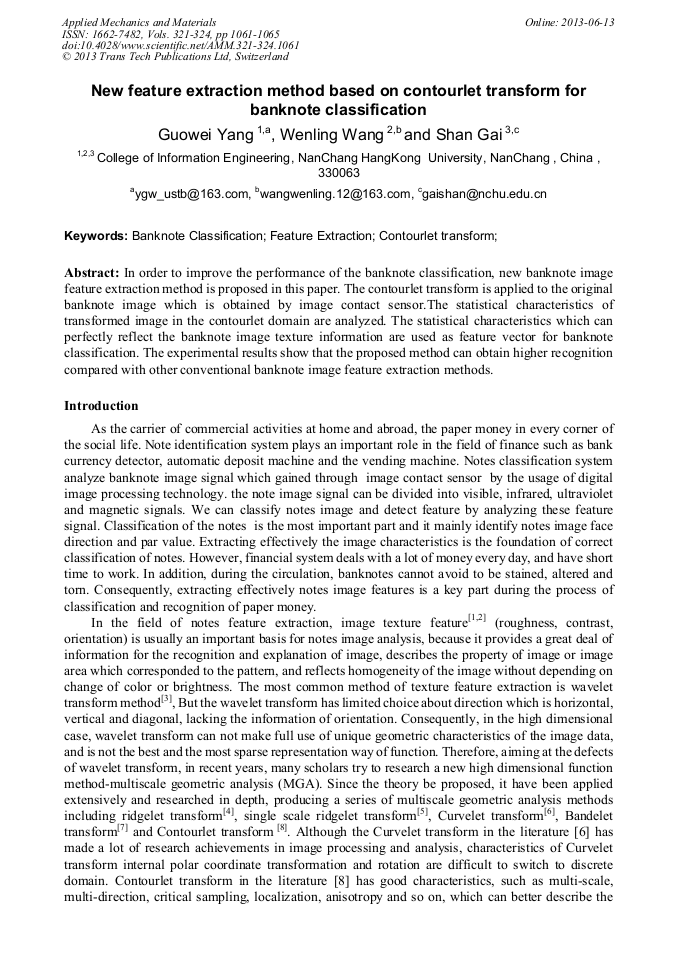 New Feature Extraction Method Based On Contourlet Transform For