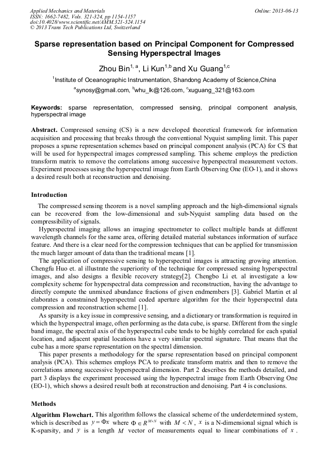 Sparse Representation Based on Principal Component for Compressed Sensing Hyperspectral Images ...