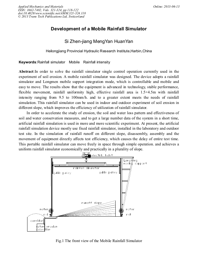 Development of a Mobile Rainfall Simulator | Scientific.Net