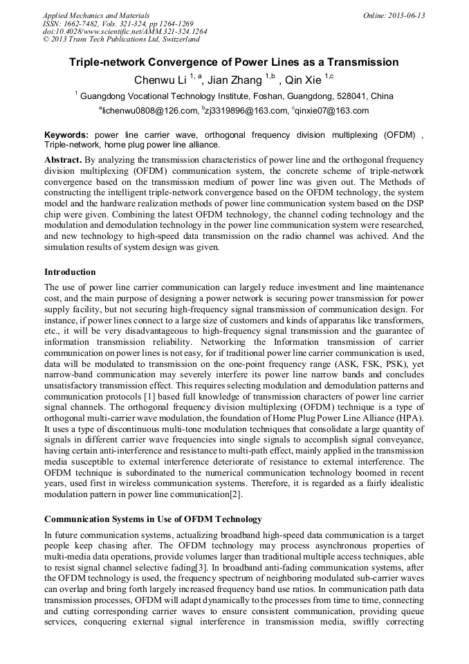 Triple-Network Convergence of Power Lines as a Transmission ...