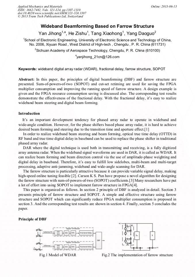 Wideband Beamforming Based on Farrow Structure | Scientific.Net