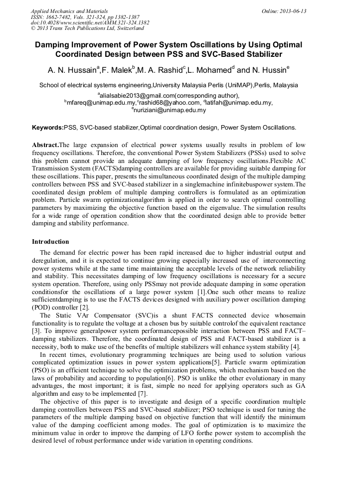 Damping Improvement of Power System Oscillations by Using Optimal ...
