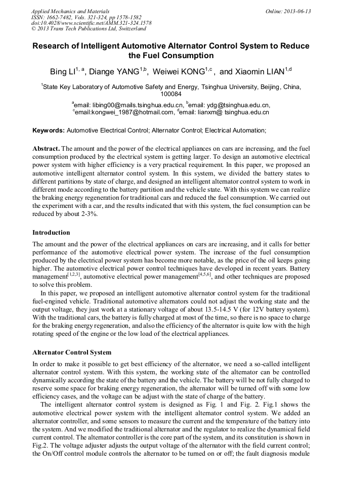 Research of Intelligent Automotive Alternator Control System to Reduce ...