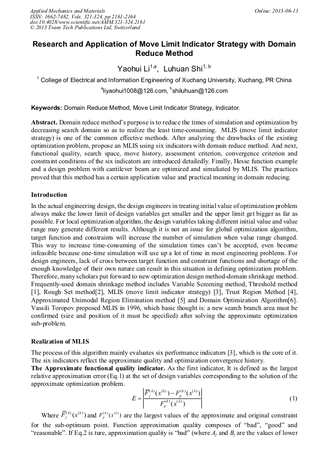 Research and Application of Move Limit Indicator Strategy with Domain ...