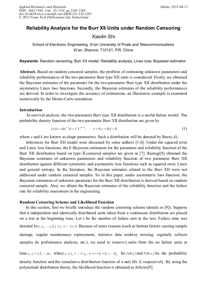 Reliability Analysis for the Burr XII Units under Random Censoring ...