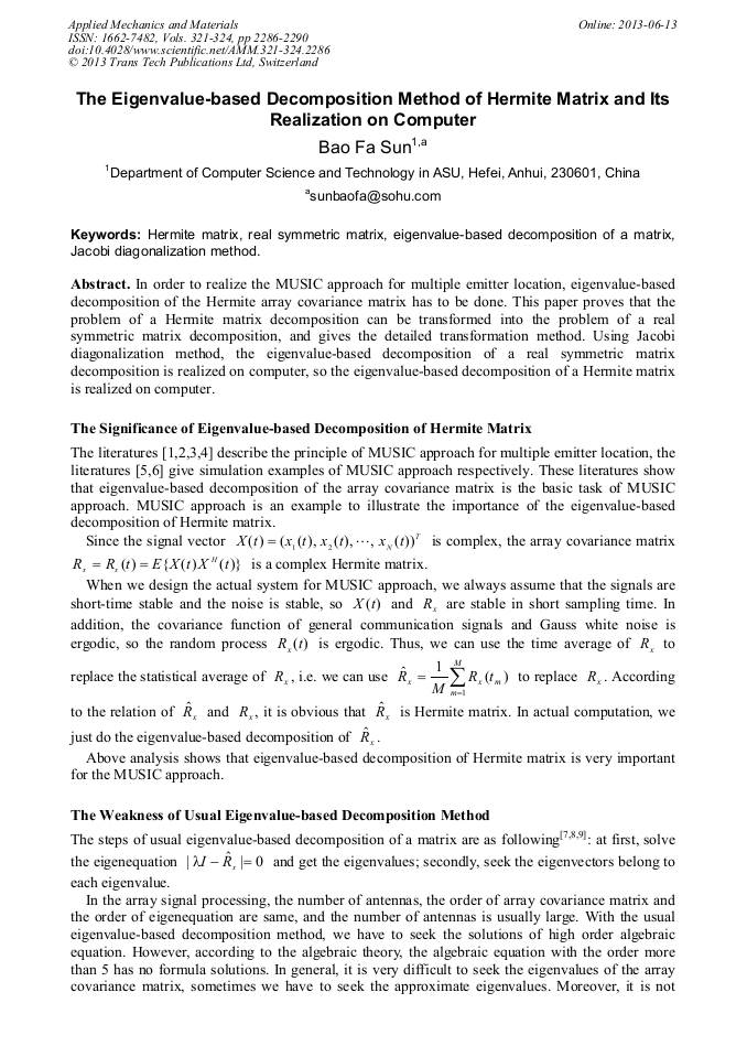 The Eigenvalue-Based Decomposition Method of Hermite Matrix and its Realization on Computer ...