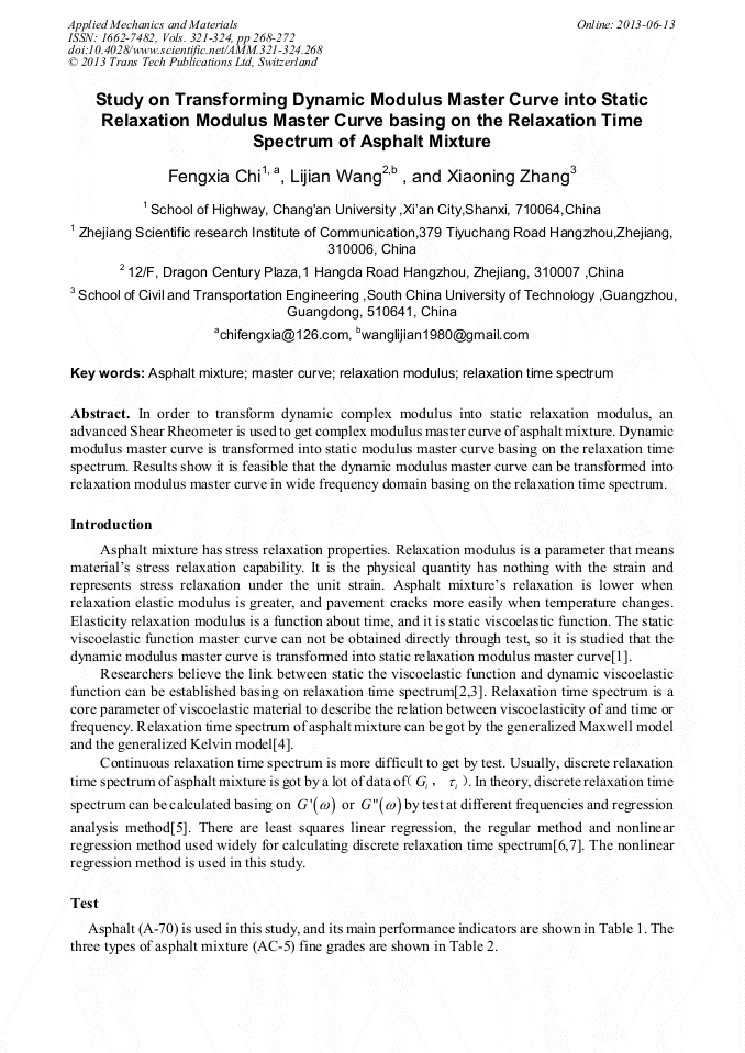 Study on Transforming Dynamic Modulus Master Curve into Static ...