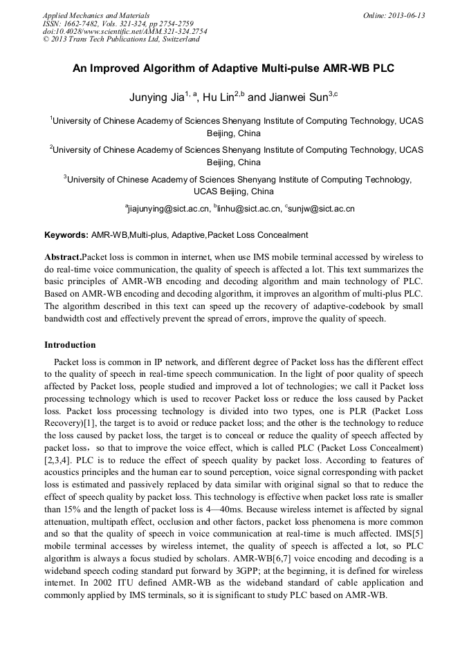 An Improved Algorithm of Adaptive Multi-Pulse AMR-WB PLC | Scientific.Net