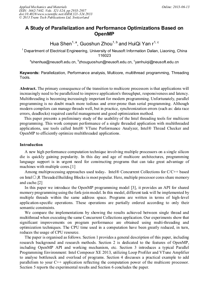 A Study of Parallelization and Performance Optimizations Based on OpenMP | Scientific.Net