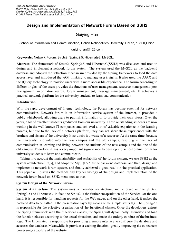 Design and Implementation of Network Forum Based on SSH2 | Scientific.Net