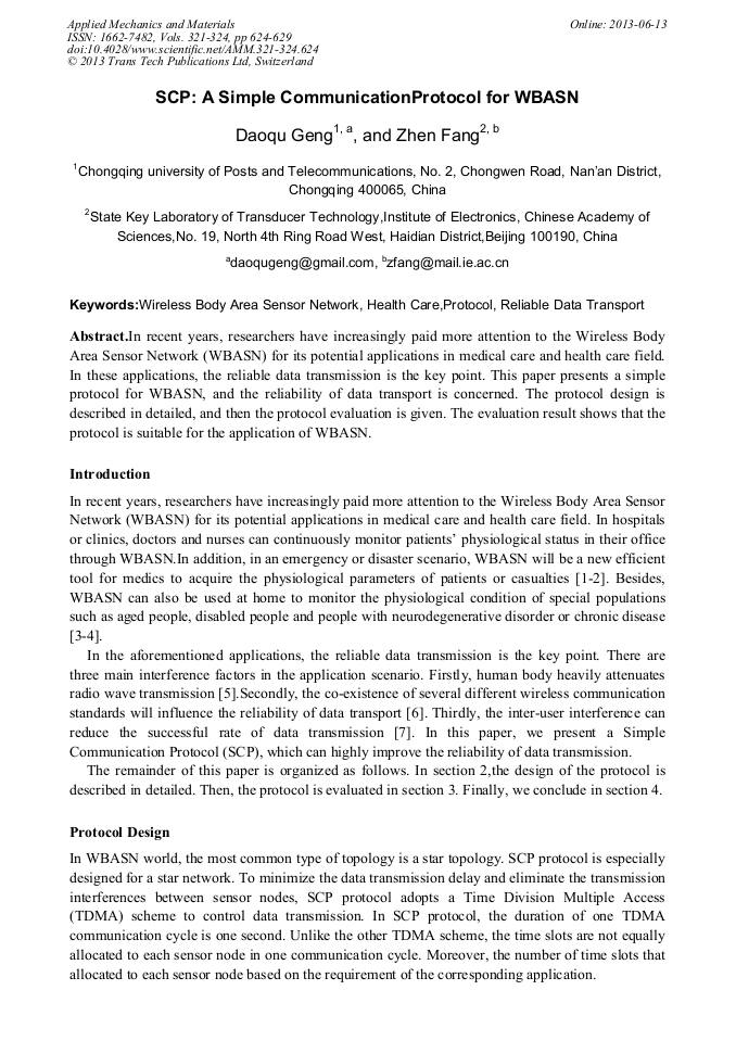 SCP: A Simple Communication Protocol for WBASN | Scientific.Net