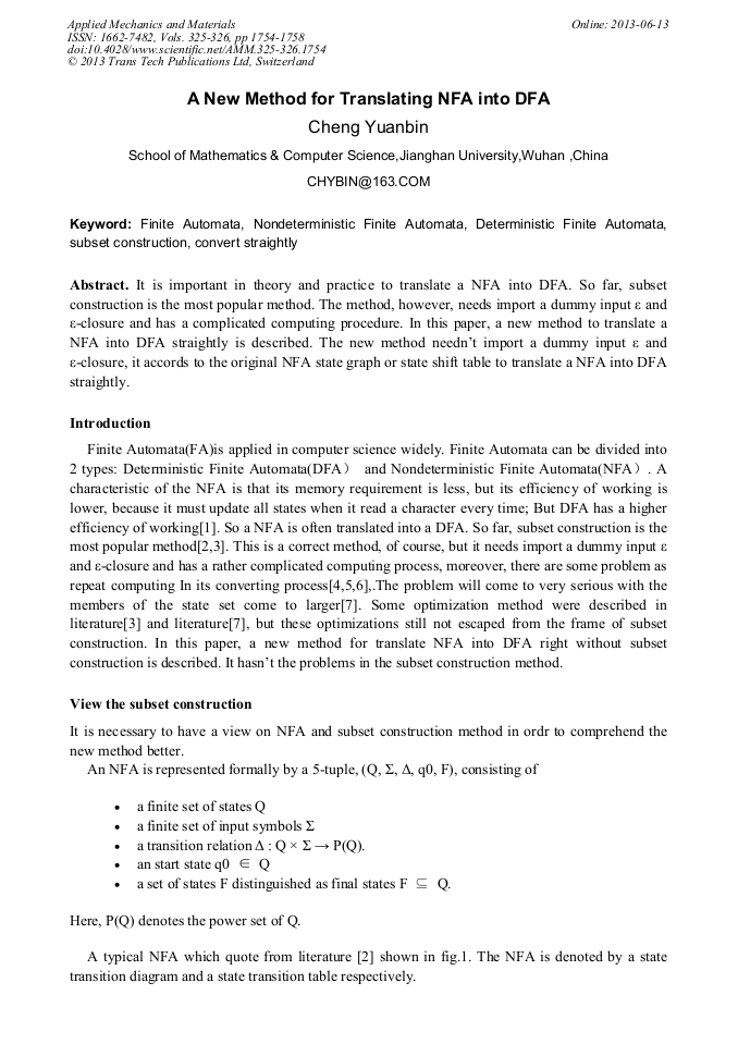 A New Method for Translating NFA into DFA | Scientific.Net