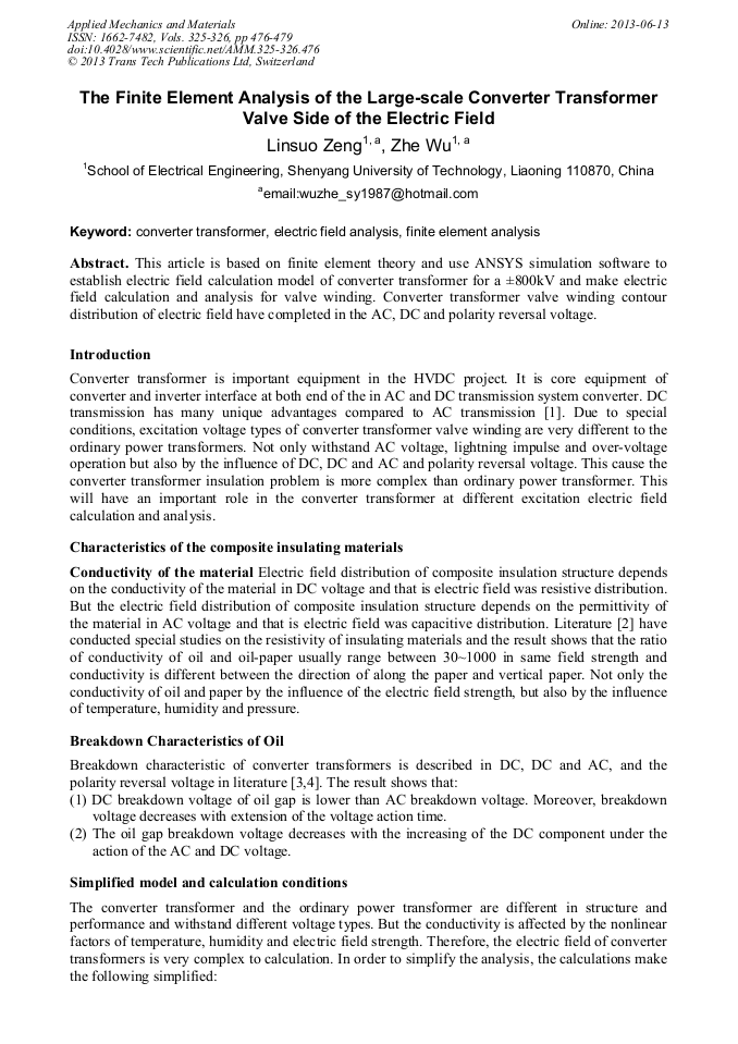 The Finite Element Analysis Of The Large Scale Converter Transformer Valve Side Of The Electric
