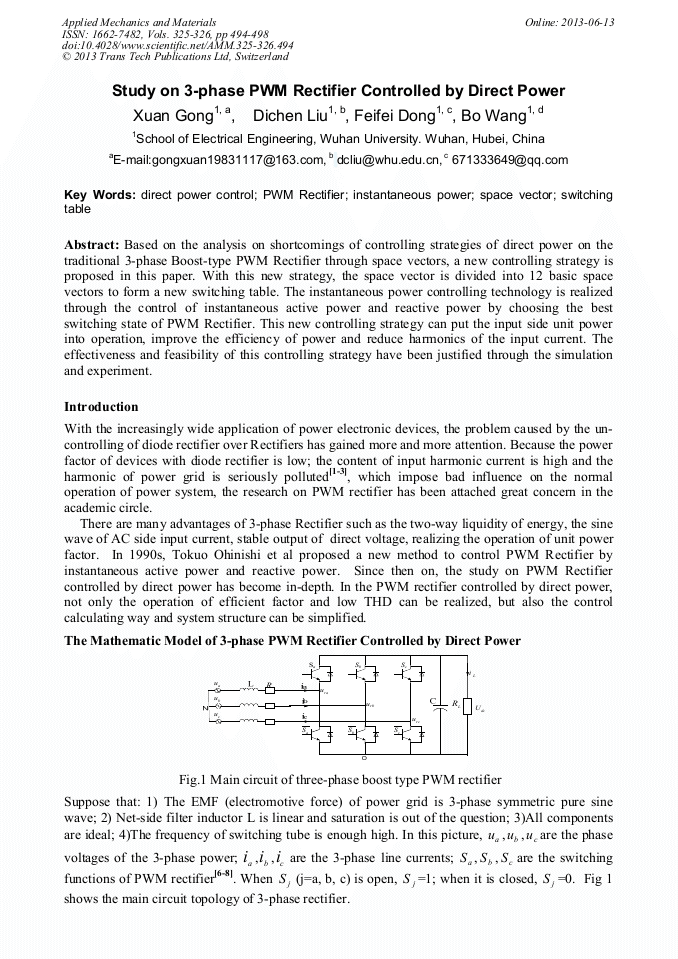 Study on 3-Phase PWM Rectifier Controlled by Direct Power | Scientific.Net