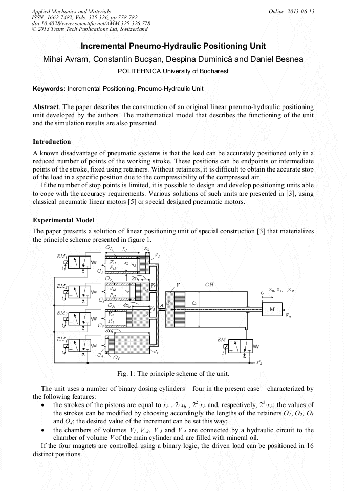 Incremental Pneumo-Hydraulic Positioning Unit | Scientific.Net