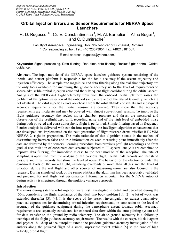 Orbital Injection Errors and Sensor Requirements for NERVA Space ...