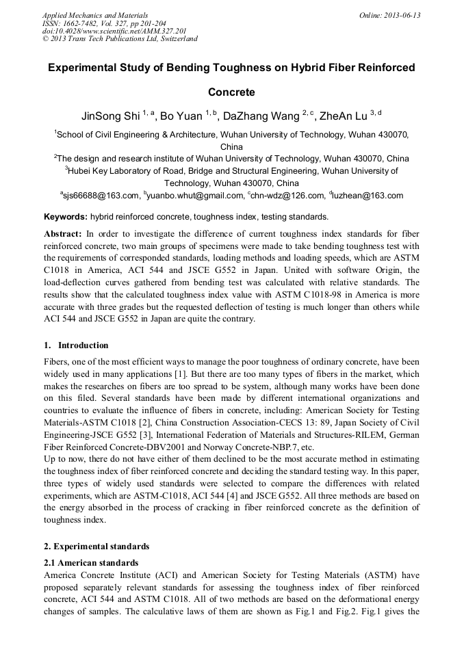 Experimental Study of Bending Toughness on Hybrid Fiber Reinforced ...