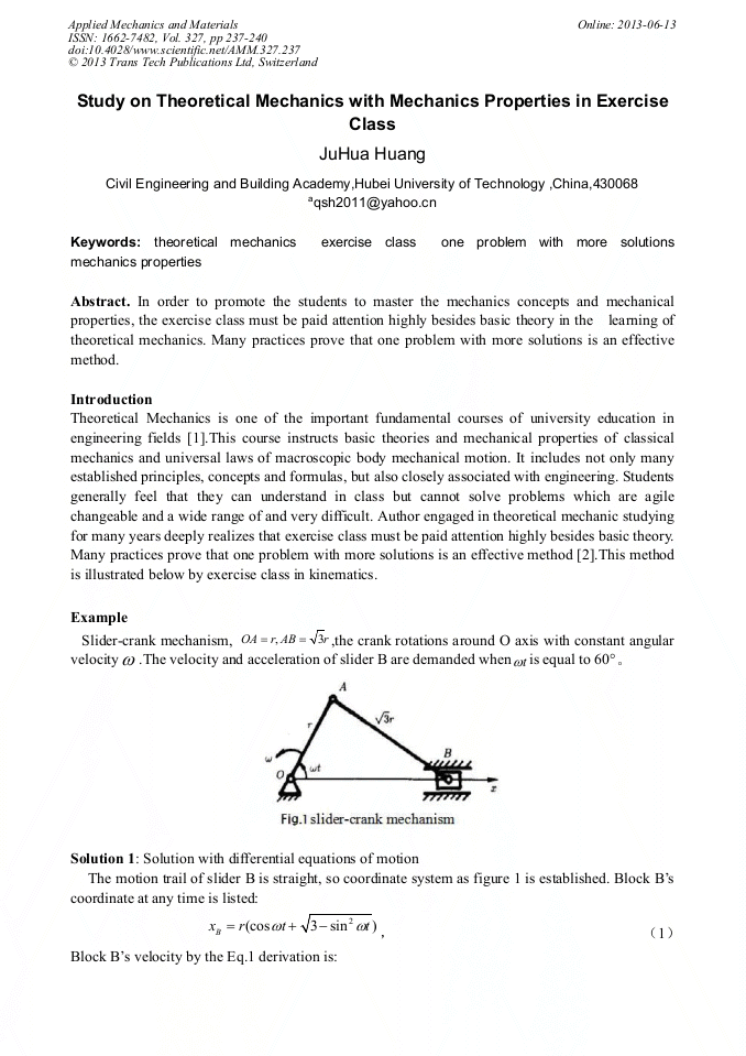 Study on Theoretical Mechanics with Mechanics Properties in Exercise ...