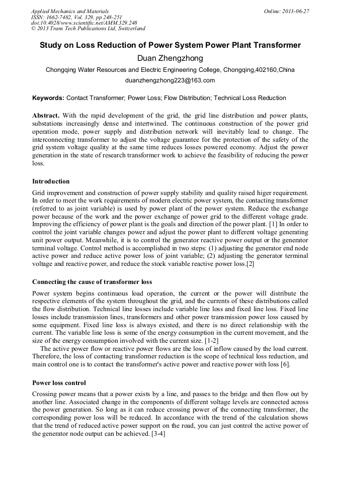 Study on Loss Reduction of Power System Power Plant Transformer ...