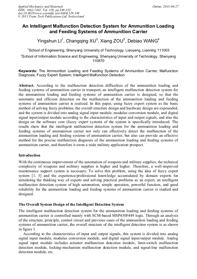 An Intelligent Malfunction Detection System for Ammunition Loading and ...