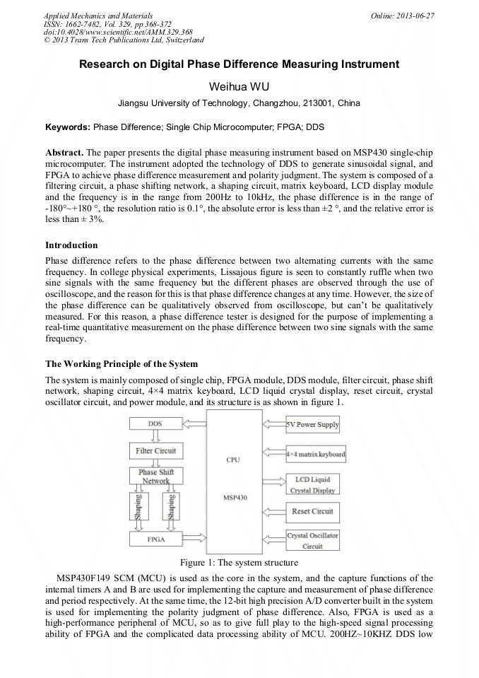 Research on Digital Phase Difference Measuring Instrument | Scientific.Net