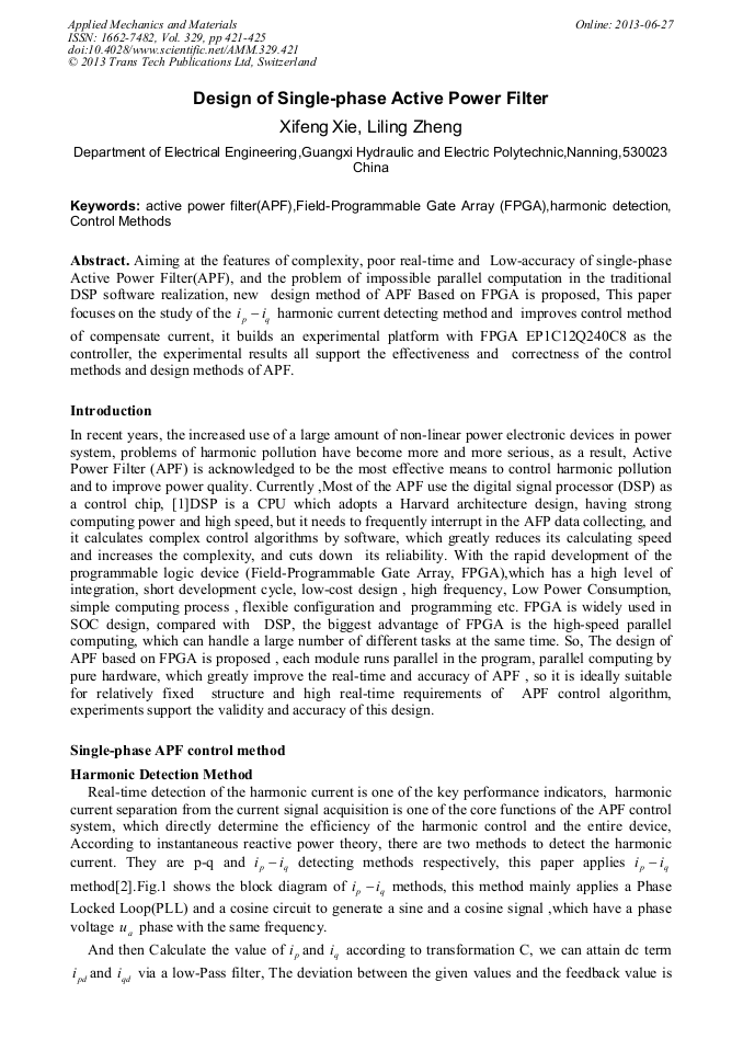 Design of Single-Phase Active Power Filter | Scientific.Net
