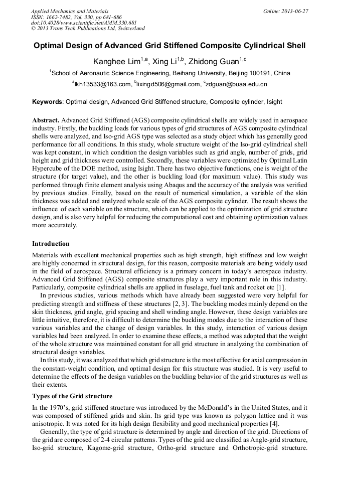 Optimal Design of Advanced Grid Stiffened Composite Cylindrical Shell ...