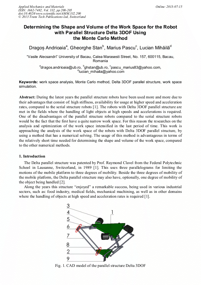 Determining the Shape and Volume of the Work Space for the Robot with ...