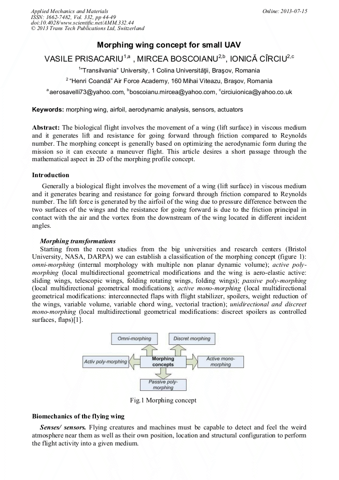 Morphing Wing Concept for Small UAV | Scientific.Net