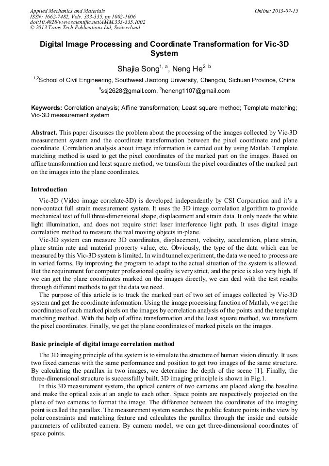 Digital Image Processing and Coordinate Transformation for Vic-3D ...
