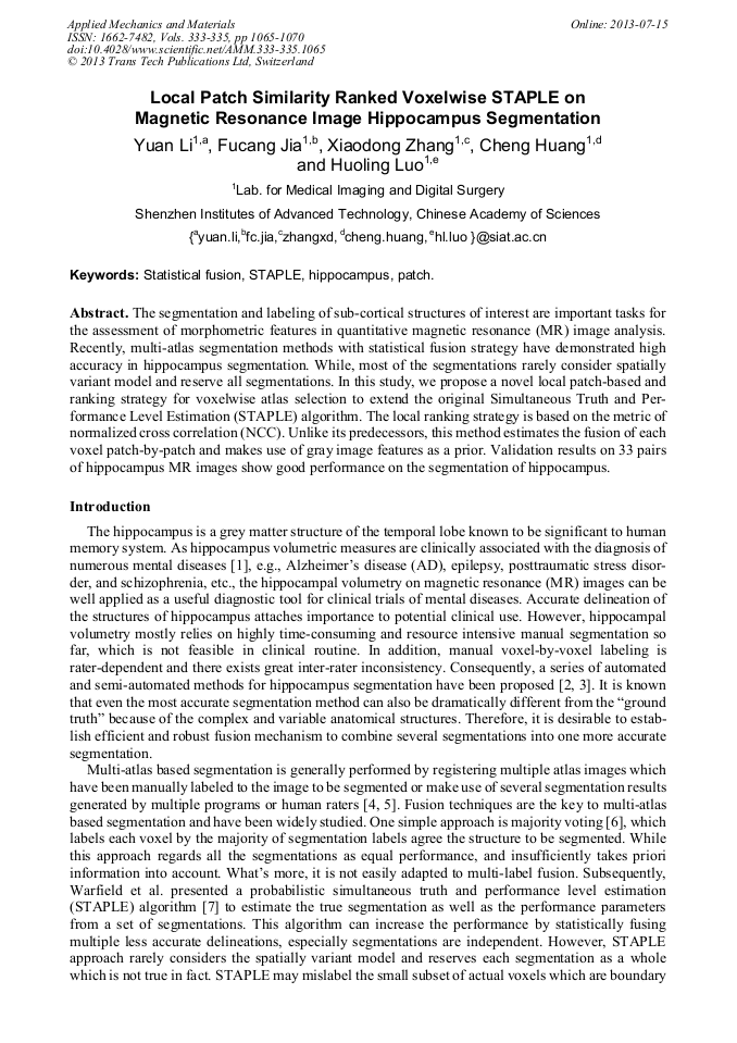 Local Patch Similarity Ranked Voxelwise STAPLE on Magnetic Resonance Image Hippocampus ...