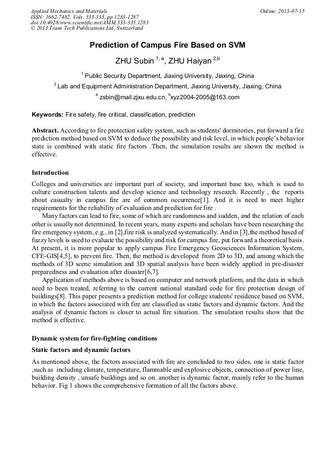 Prediction of Campus Fire Based on SVM | Scientific.Net