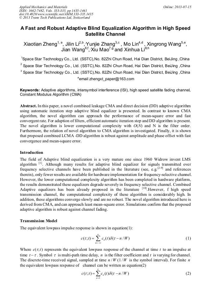 A Fast and Robust Adaptive Blind Equalization Algorithm in High Speed Satellite Channel ...