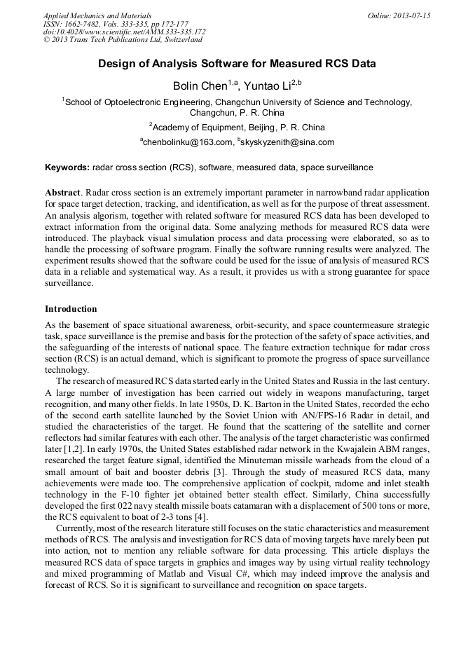 Design of Analysis Software for Measured RCS Data | Scientific.Net