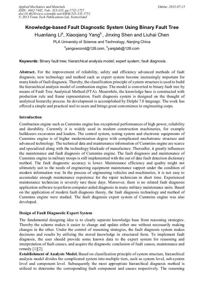 Knowledge-Based Fault Diagnostic System Using Binary Fault Tree ...