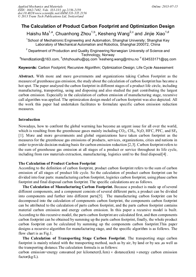 The Calculation of Product Carbon Footprint and Optimization Design ...