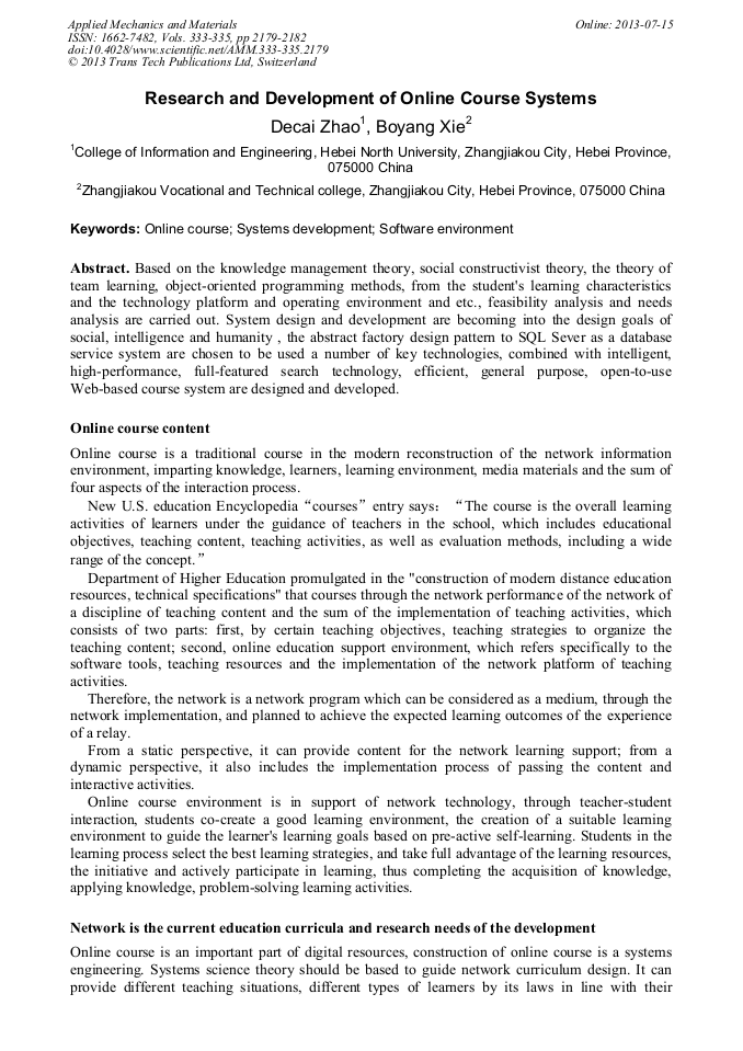 Research and Development of Online Course Systems | Scientific.Net