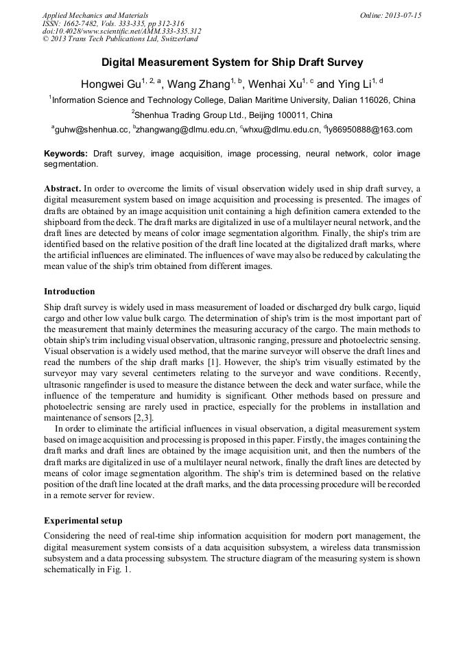 Digital Measurement System for Ship Draft Survey | Scientific.Net