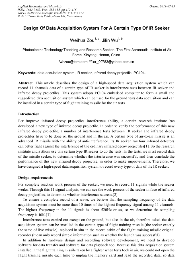 Design of Data Acquisition System for a Certain Type of IR Seeker ...