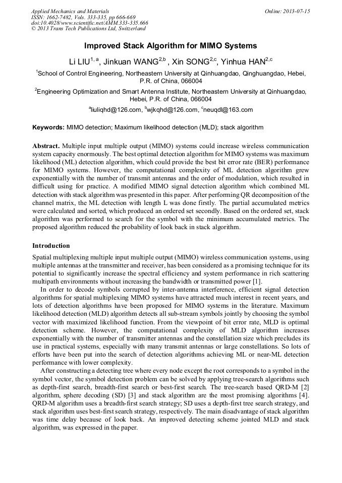 Improved Stack Algorithm for MIMO Systems | Scientific.Net