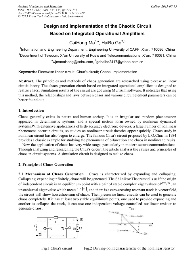 Design and Implementation of the Chaotic Circuit Based on Integrated ...