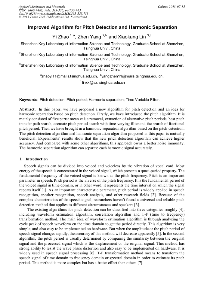 Improved Algorithm for Pitch Detection and Harmonic Separation | Scientific.Net